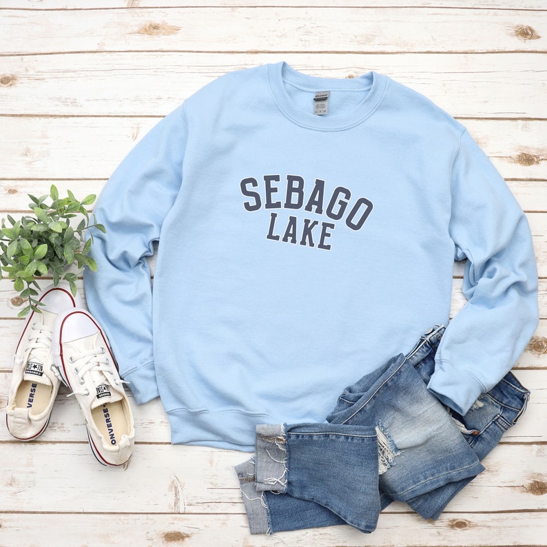 Sebago Lake Unisex Crewneck Sweatshirt Pullover Block Varsity Font Blue ...