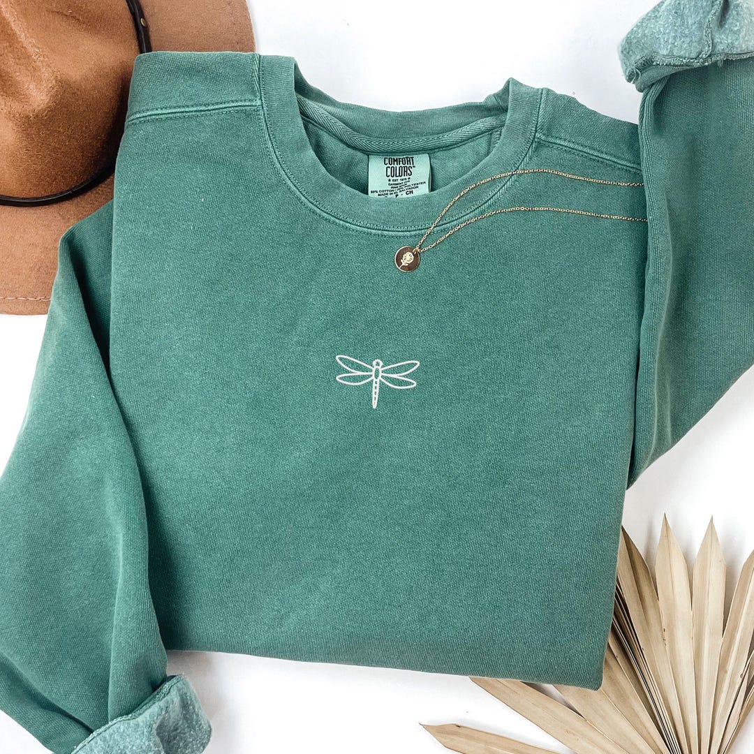 Dragonfly Embroidered Comfort Colors Centered Sweatshirt Unisex Gift ...