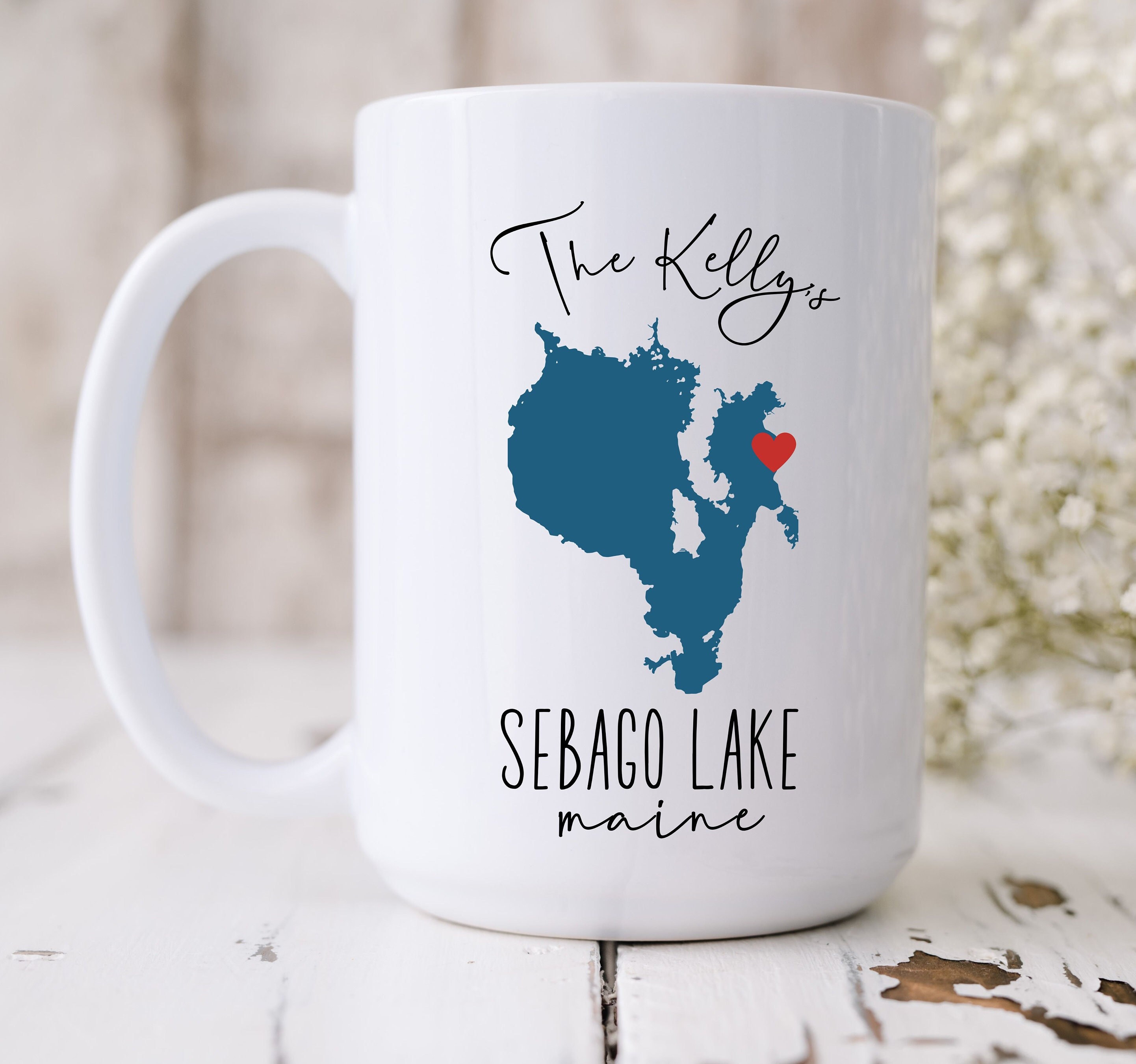 CUSTOM, Personalized, Big Sebago, Lake, Map, Ceramic Mug, Cup, Family ...