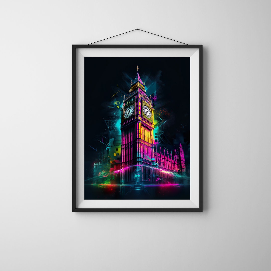 Neon Cyberpunk Big Ben - Vibrant Digital Wall Art Print, London ...