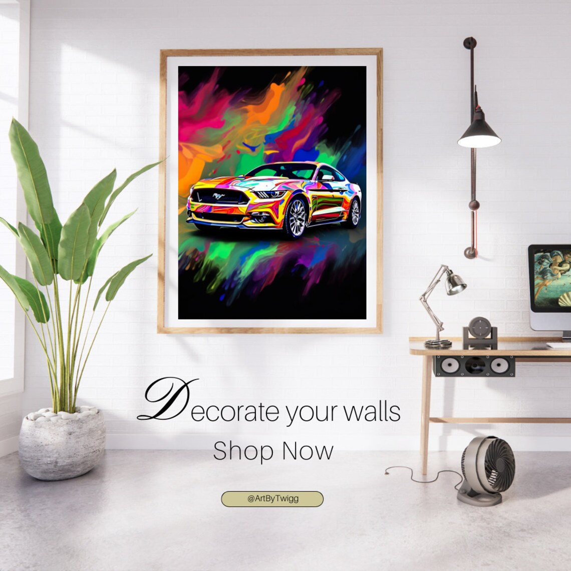 Vibrant Neon Ford Mustang GT Digital Art - High-resolution Wall Art for ...