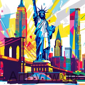 Vibrant Abstract New York Skyline - Digital Art Print - Modern NYC ...