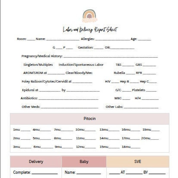 Labor and Delivery Nurse Report Sheet - Etsy