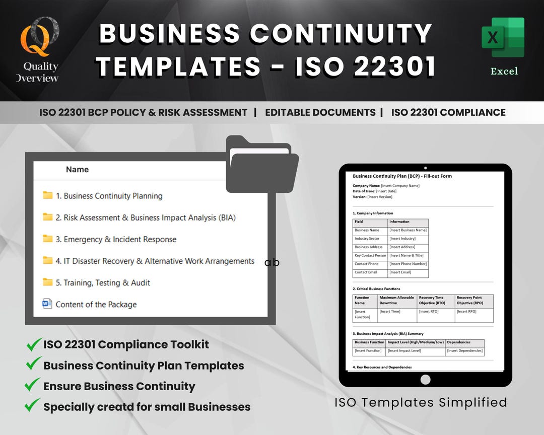 Business Continuity Templates ISO 22301 | Editable Documents BCP ...