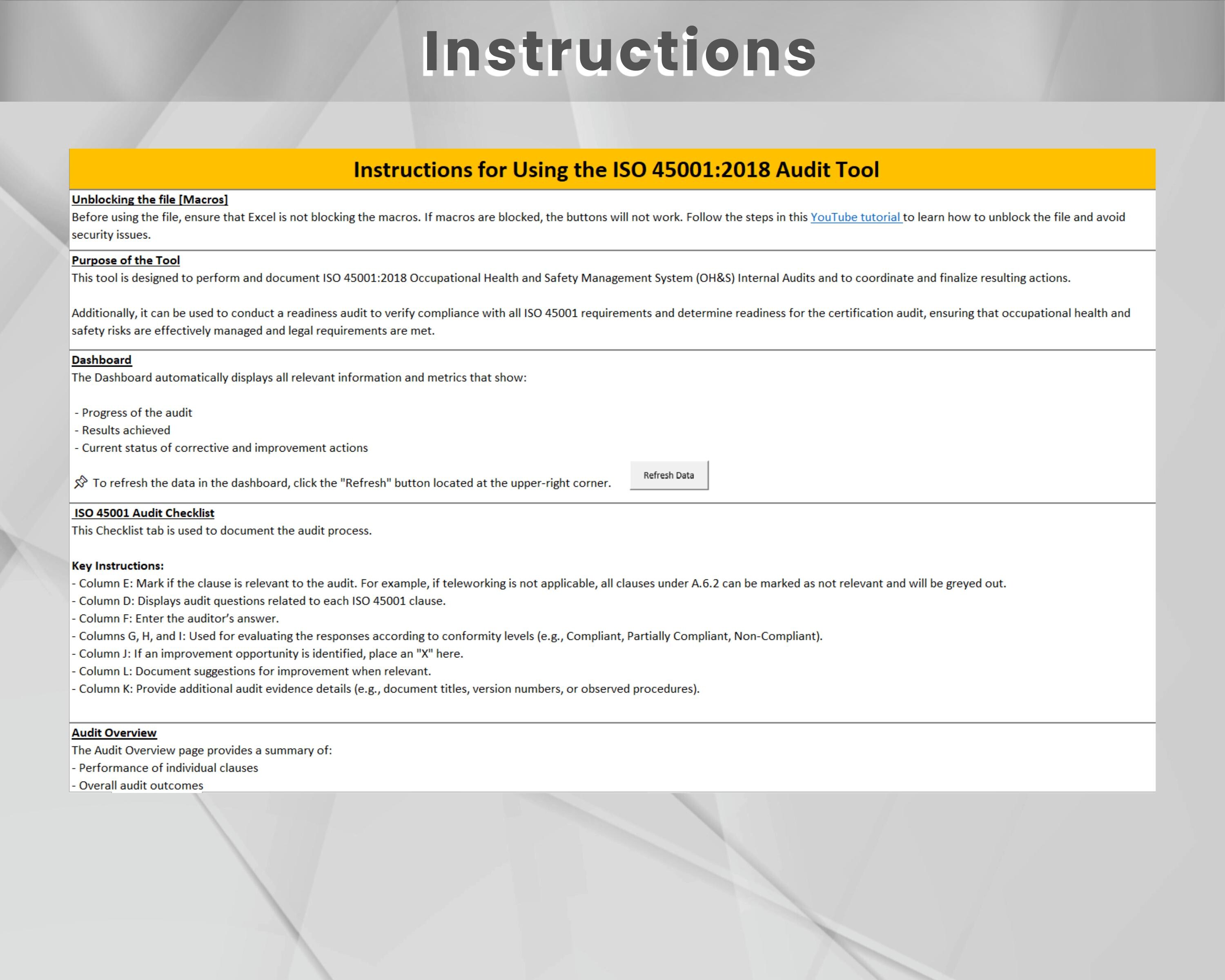 Ultimate ISO 45001 Audit Readiness Checklist and Dashboard | Occupational Health & Safety ...