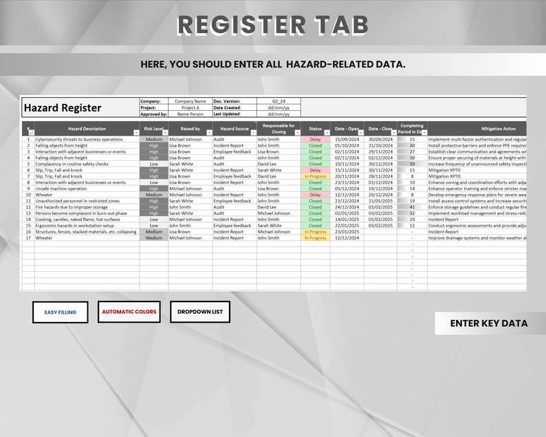 Hazards Register Template | Hazards Tracking Matrix | Workplace Risk ...
