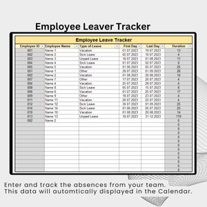 Employee Leaver Tracker | Calendar Overview | Vacation | Sick Leave ...