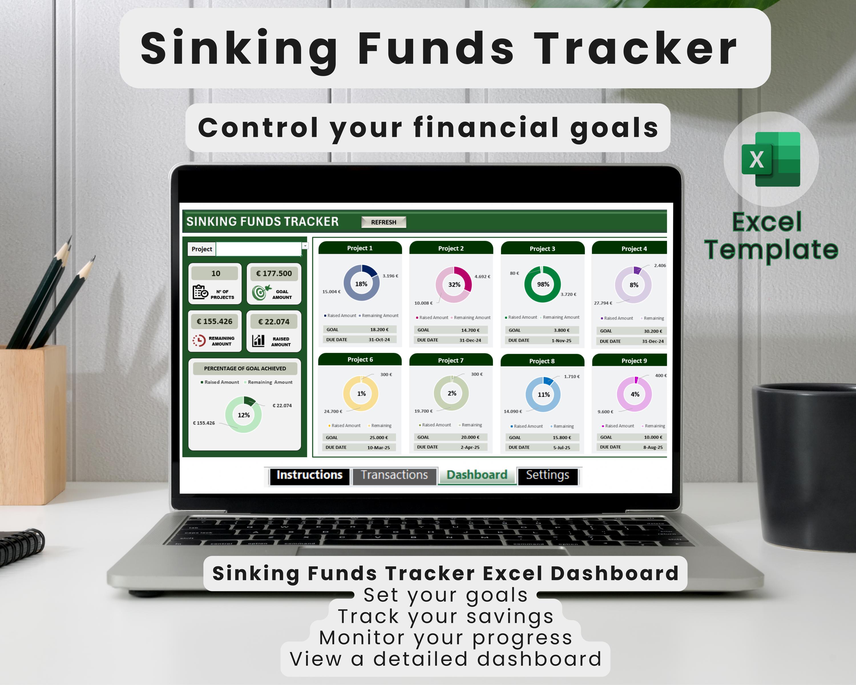 Sinking Funds Tracker Excel Dashboard Savings Tracker Monthly Savings ...