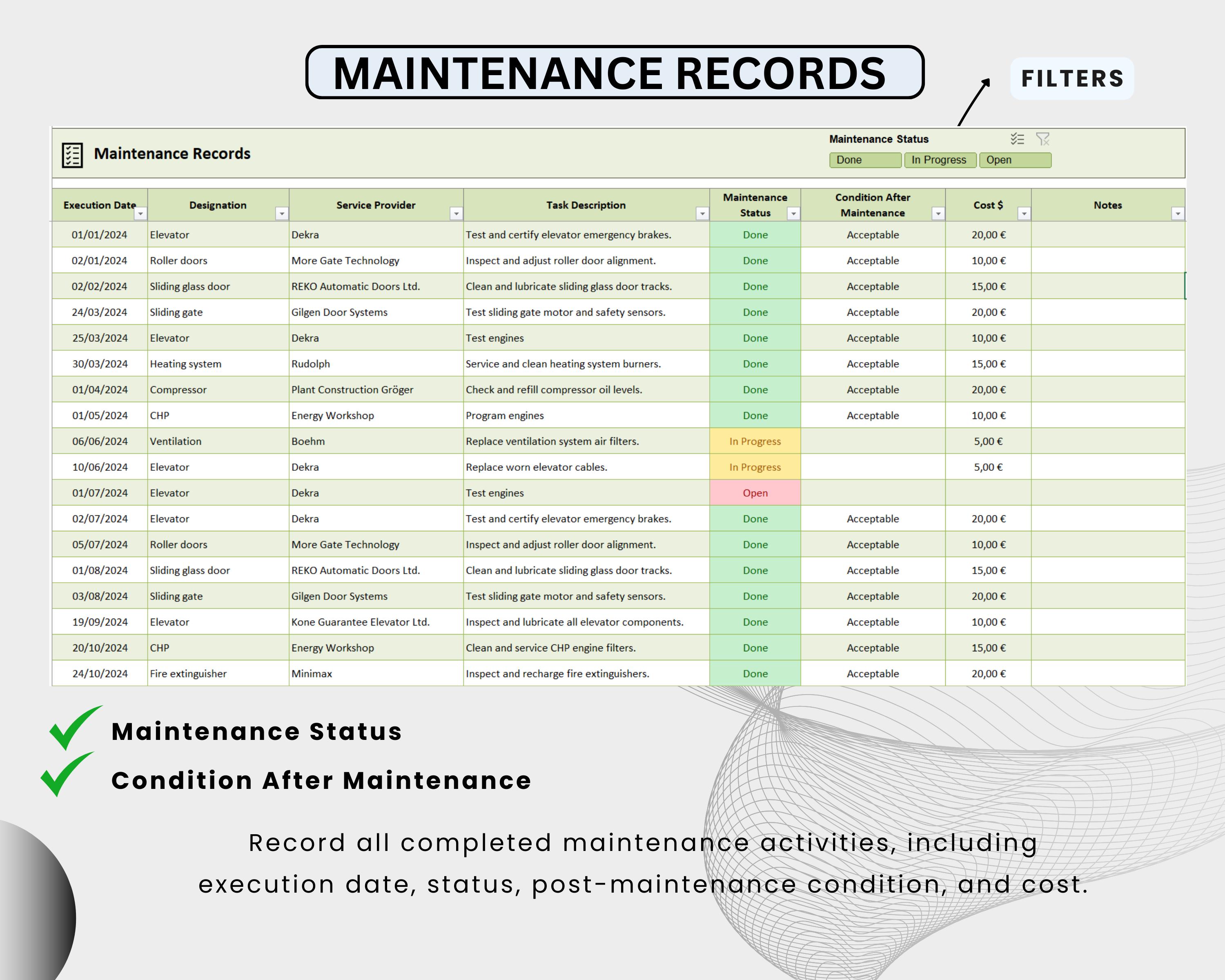 Maintenance Schedule Register Excel Template: Maintenance Planner ...