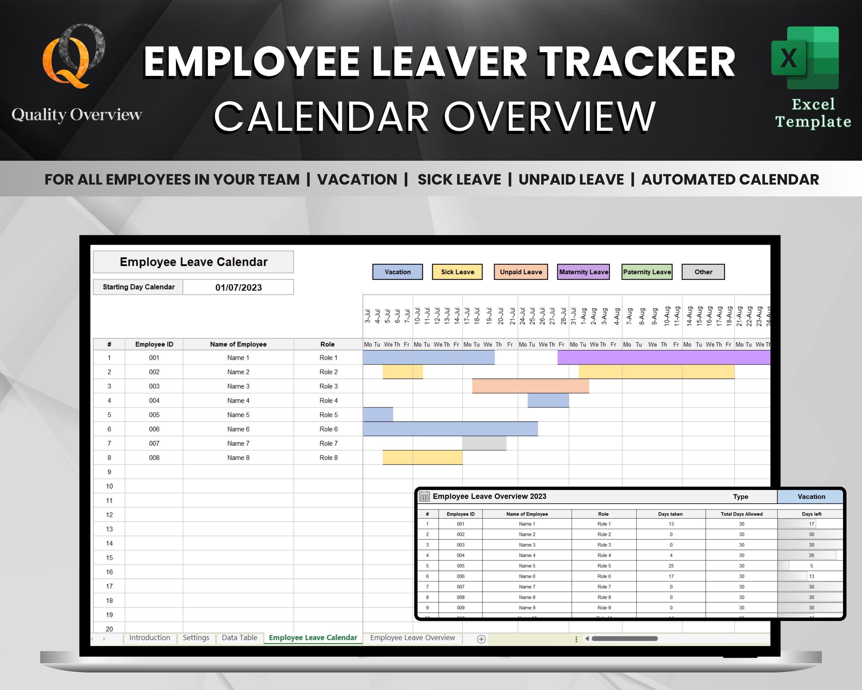 Employee Leaver Tracker | Calendar Overview | Vacation | Sick Leave ...