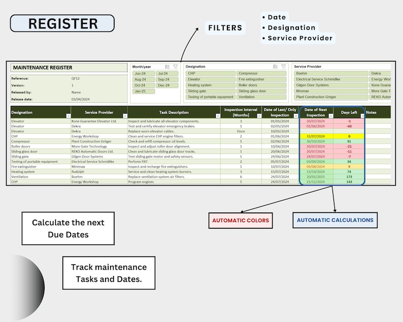 Maintenance Schedule Register Excel Template: Maintenance Planner ...