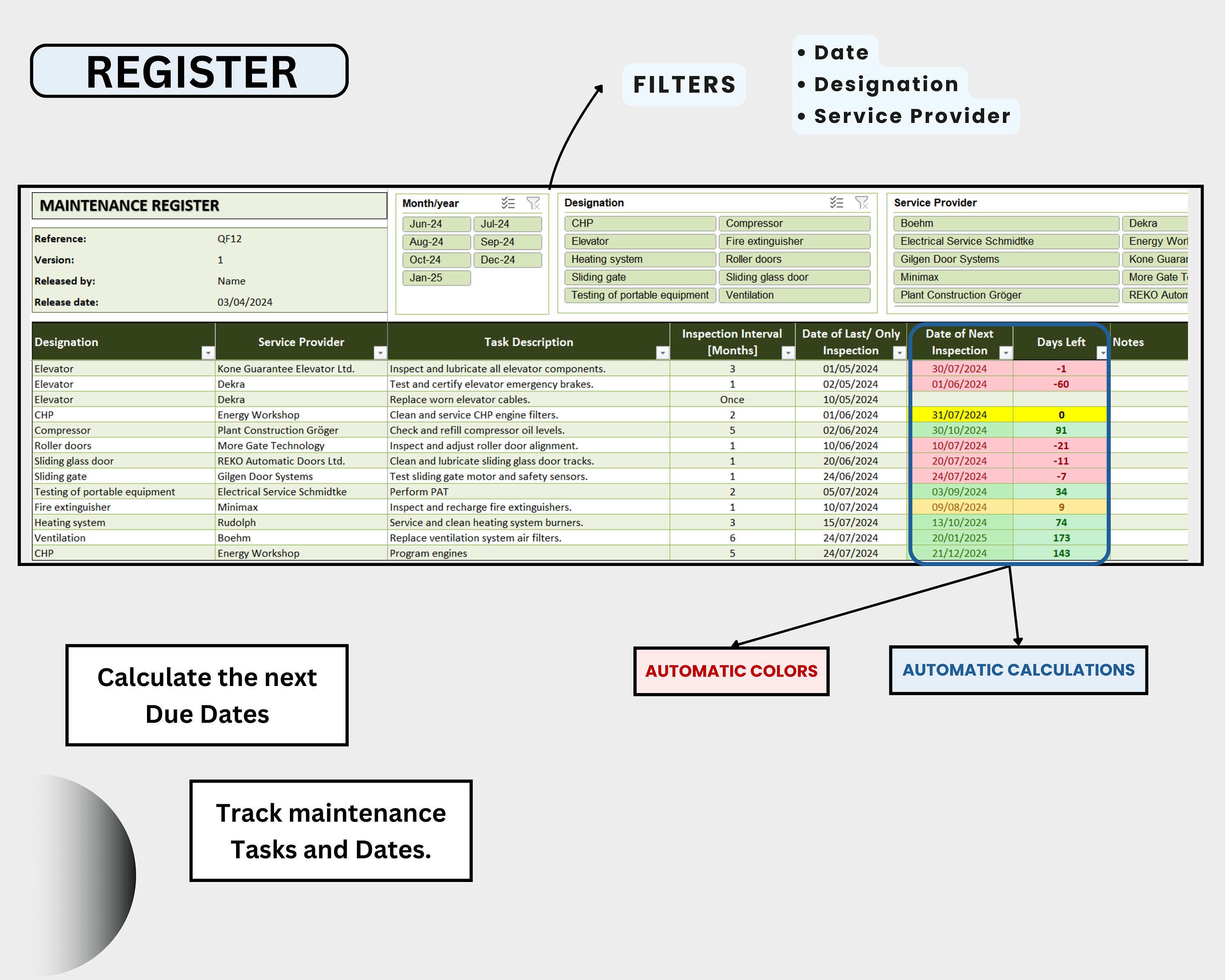 Maintenance Schedule Register Excel Template: Maintenance Planner ...