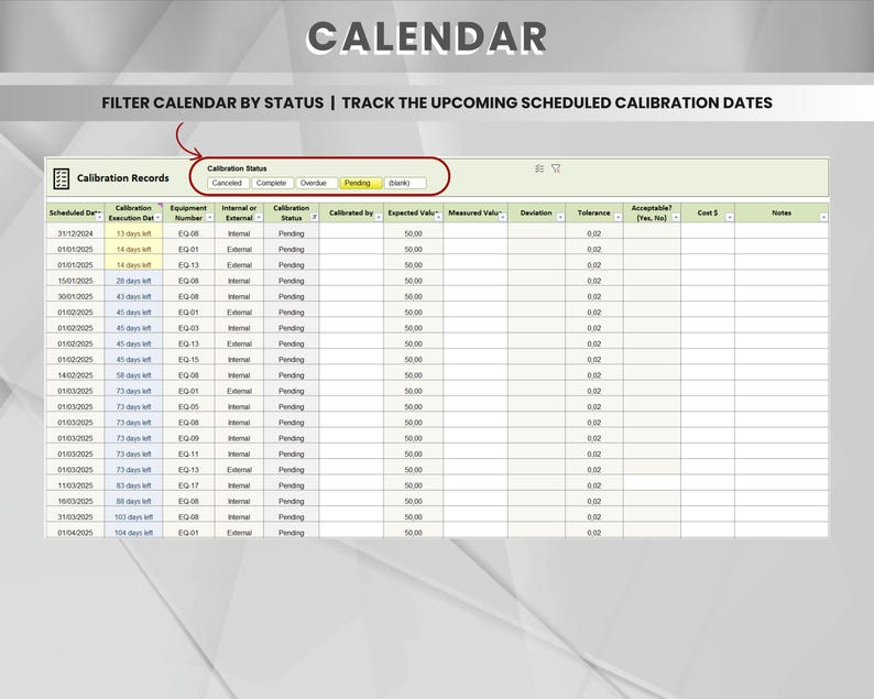 Equipment Calibration Schedule and Tracking Tool | Automated ...