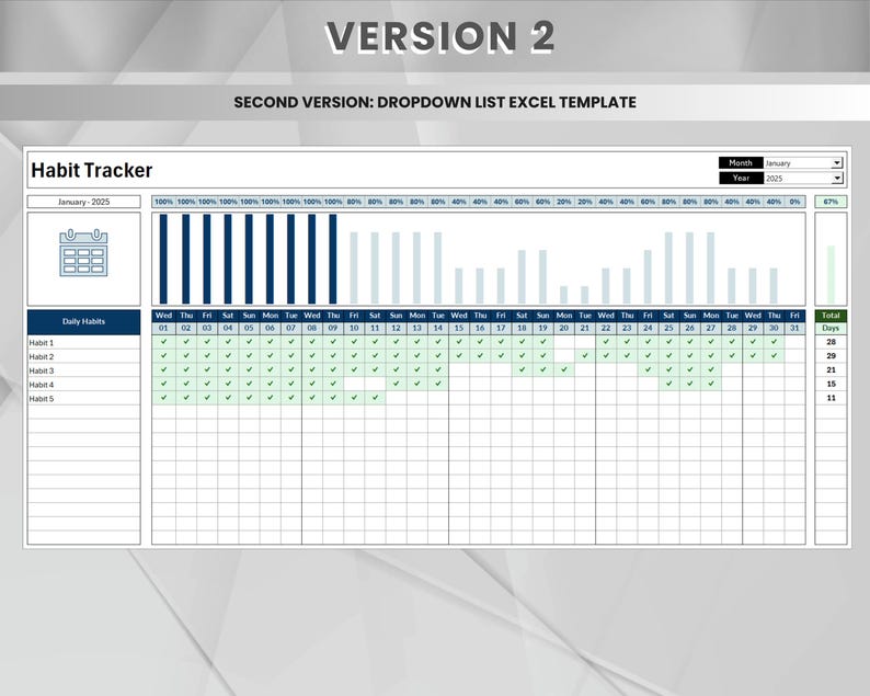 Habit Tracker Spreadsheet | Checkbox & Dropdown List Excel Template ...