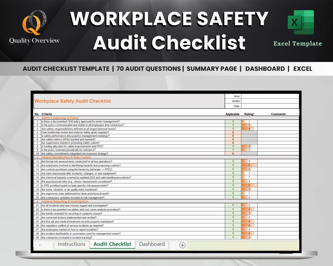 Workplace Safety Audit Checklist – Health & Safety Compliance Excel ...