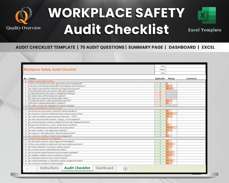 Workplace Safety Audit Checklist – Health & Safety Compliance Excel ...