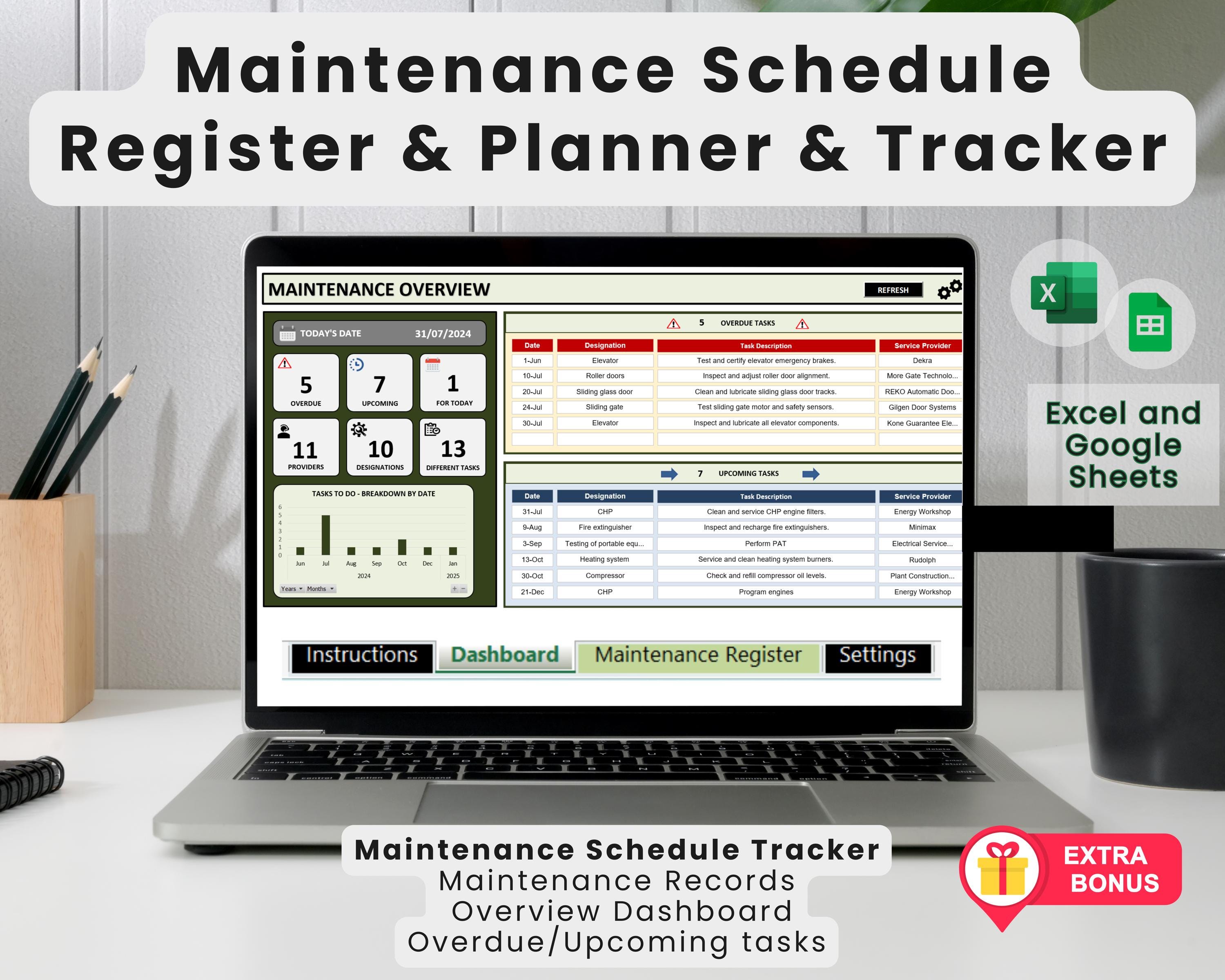 Maintenance Schedule Register Excel Template: Maintenance Planner ...