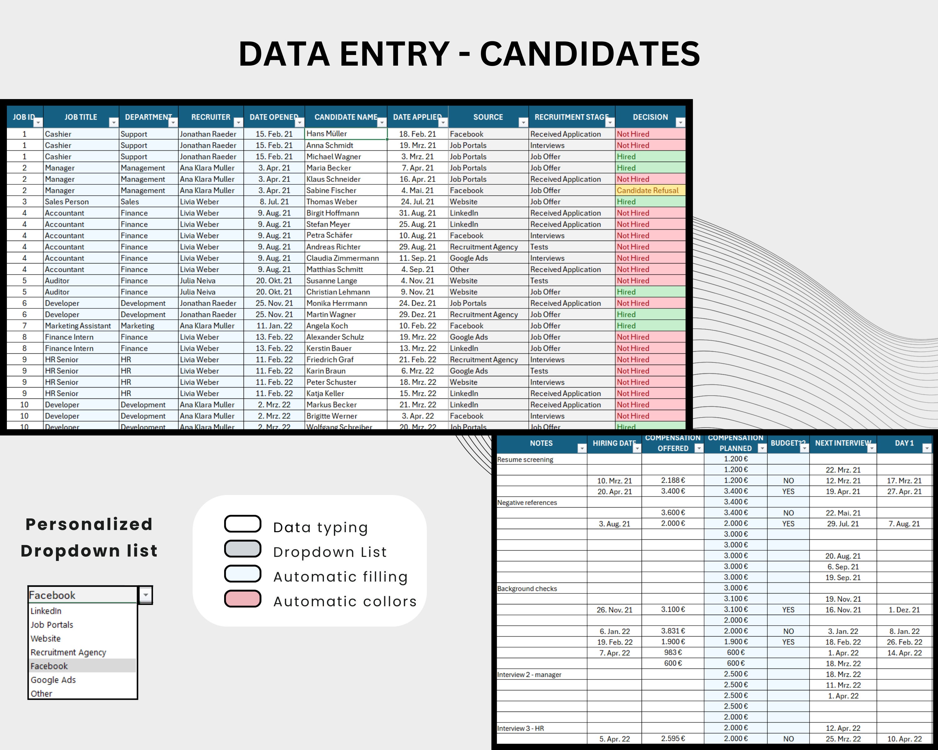 Recruitment Tracker | Excel Template | Recruit Track Dashboard ...