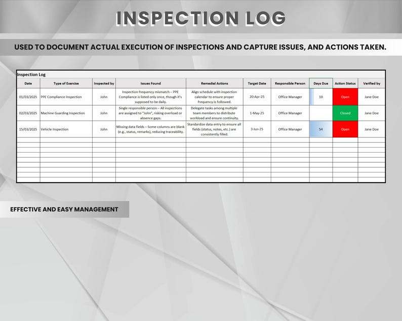Workplace Inspection Schedule | Health and Safety Template | Excel ...