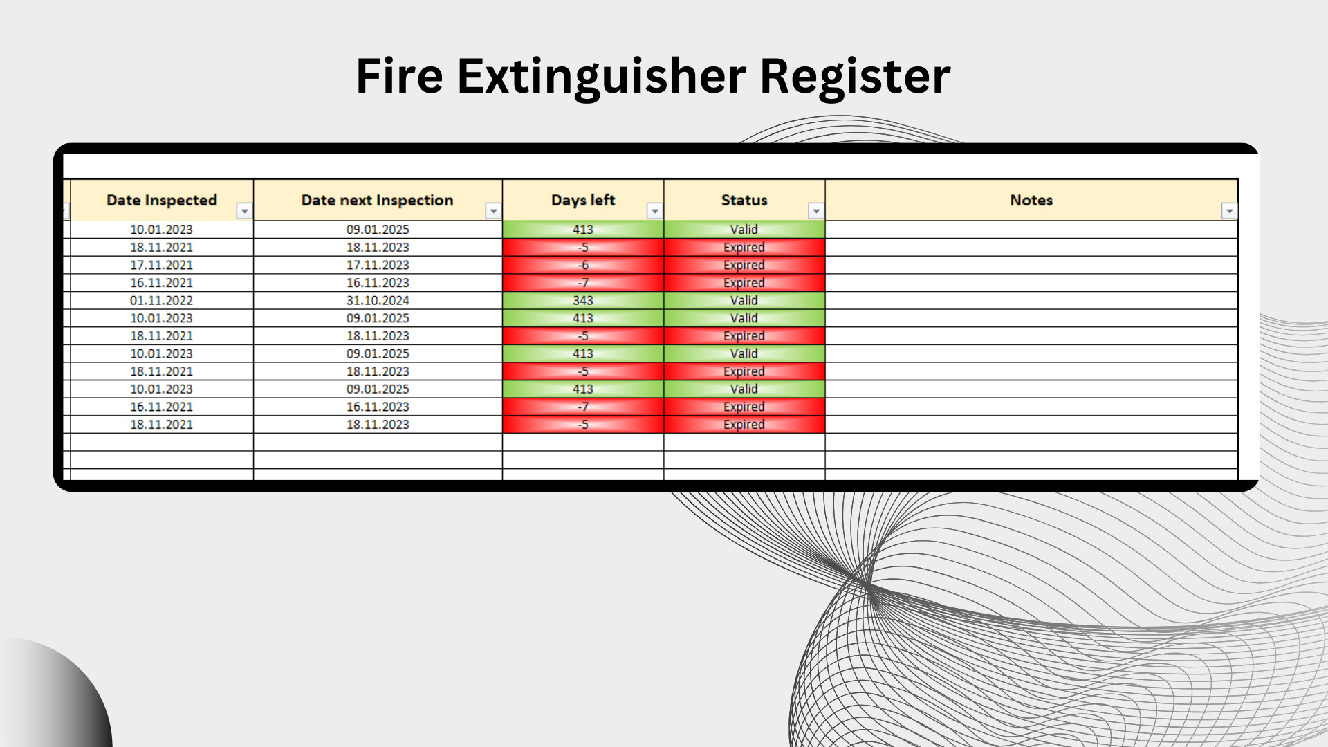 Fire Extinguisher Register | Dashboard | Template | Excel - Etsy