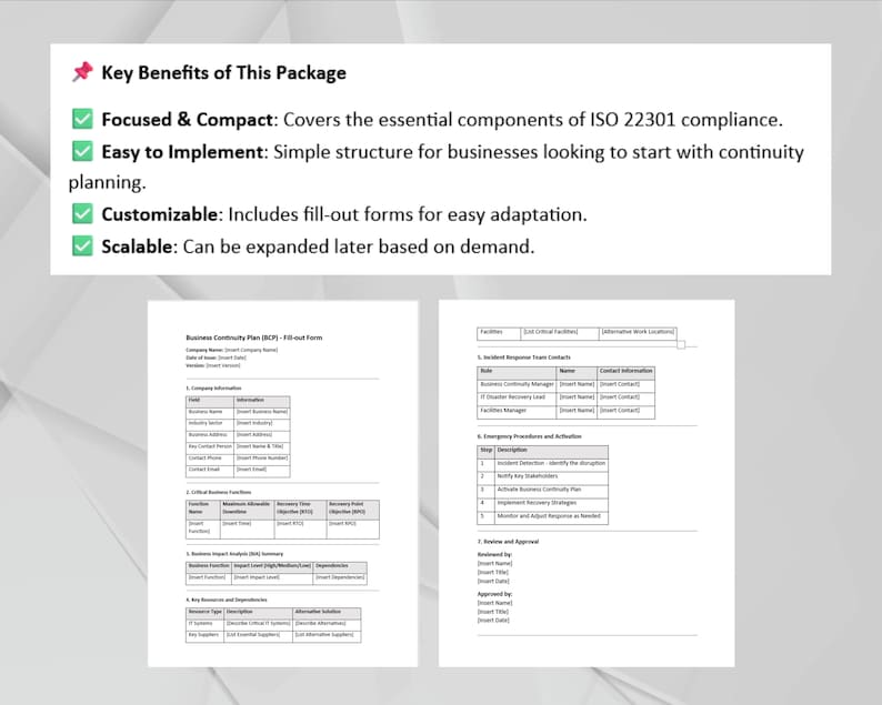 Business Continuity Templates ISO 22301 | Editable Documents BCP ...