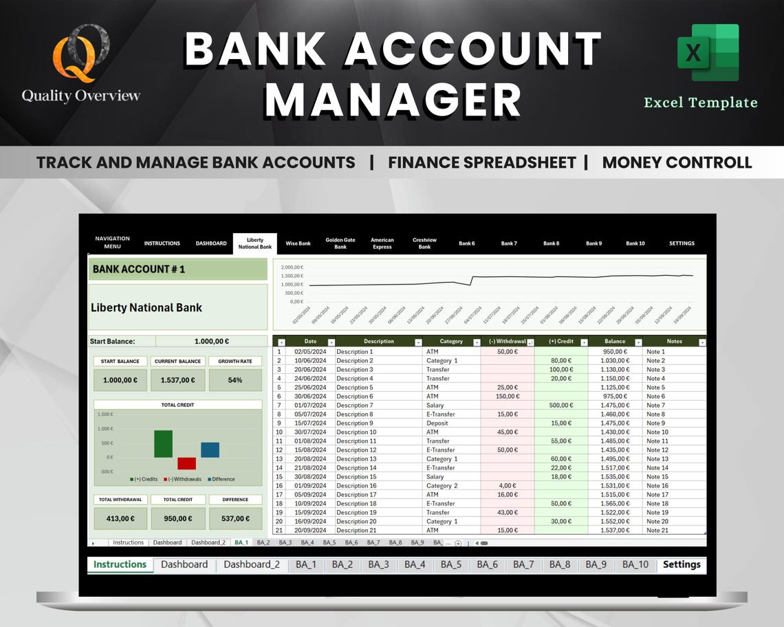Bank Account Manager: A Complete Excel Template for Tracking Deposits ...