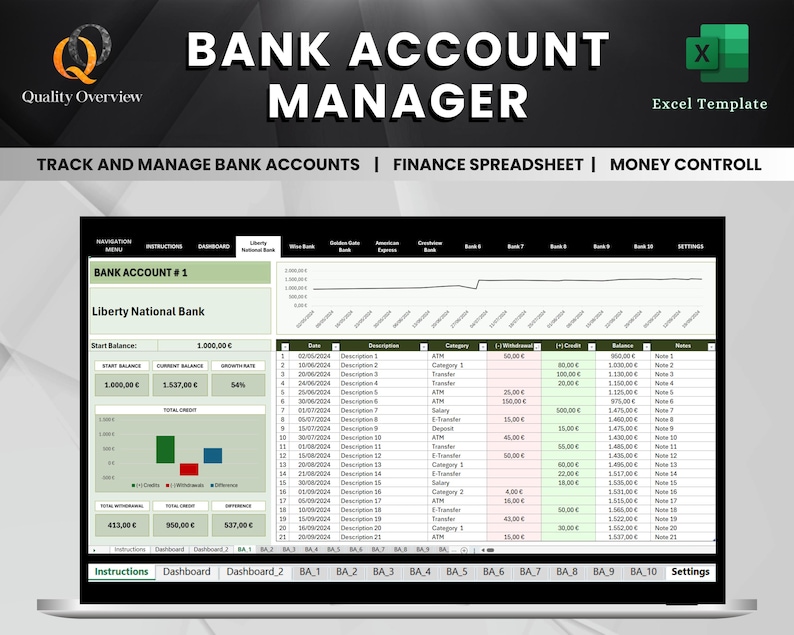 Bank Account Manager: A Complete Excel Template for Tracking Deposits ...