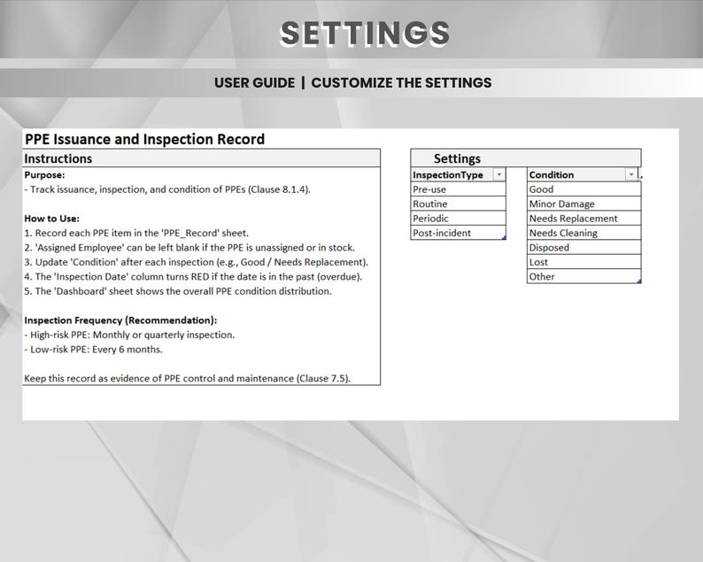 PPE Issuance & Inspection Tracker | Excel Template for Safety and ...