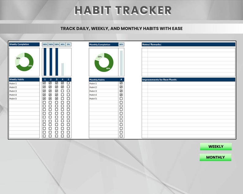 Habit Tracker Spreadsheet | Checkbox & Dropdown List Excel Template ...