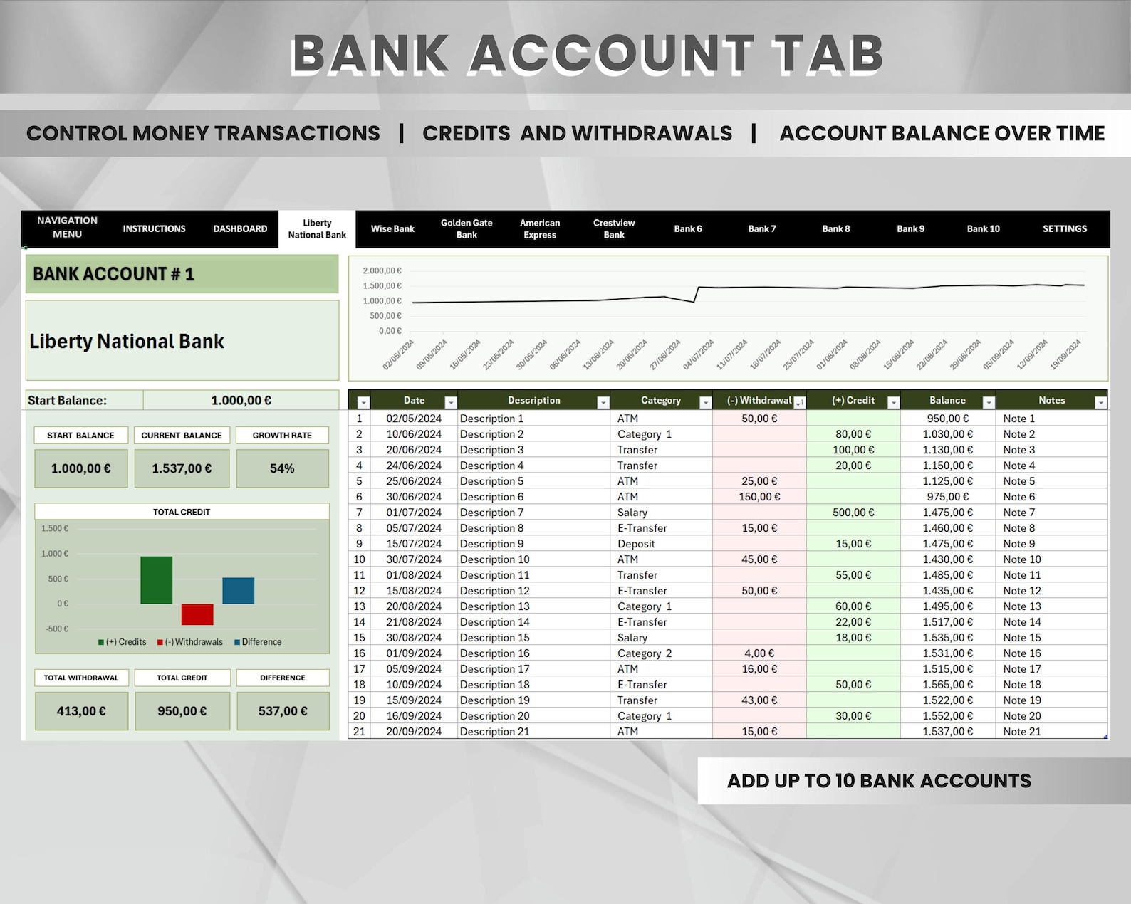 Bank Account Manager: A Complete Excel Template for Tracking Deposits ...