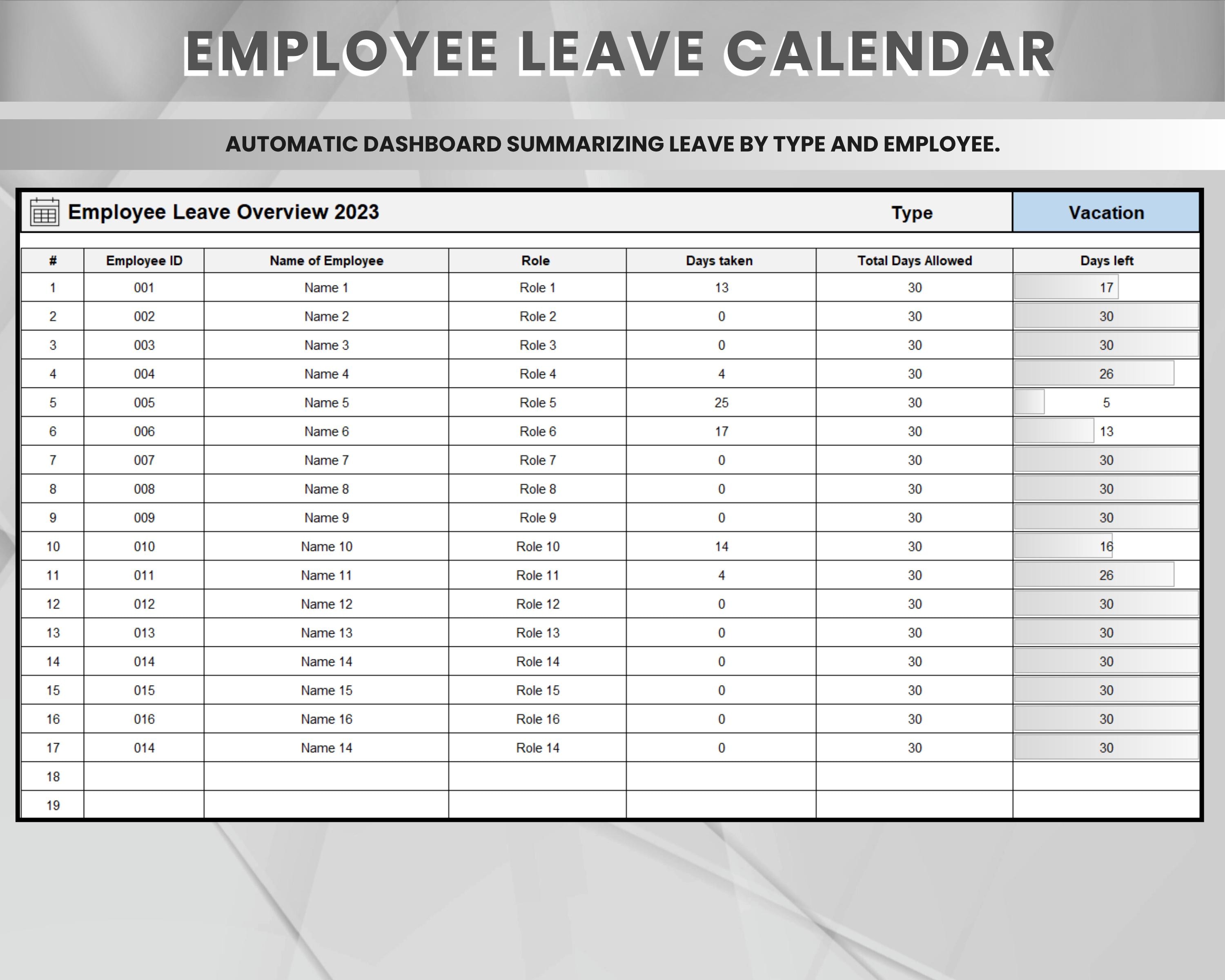 Employee Leaver Tracker | Calendar Overview | Vacation | Sick Leave ...