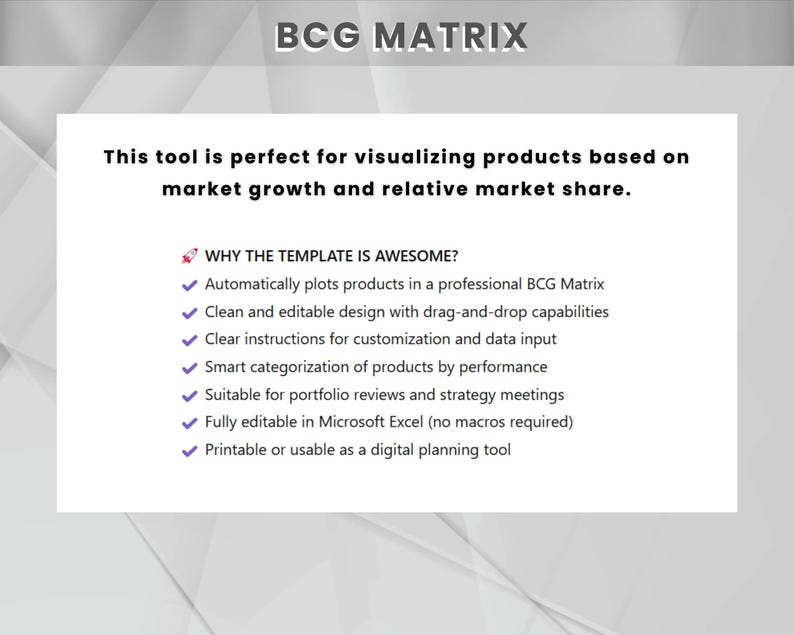 BCG Matrix Excel Template | Strategic Business Analysis Tool | Product ...