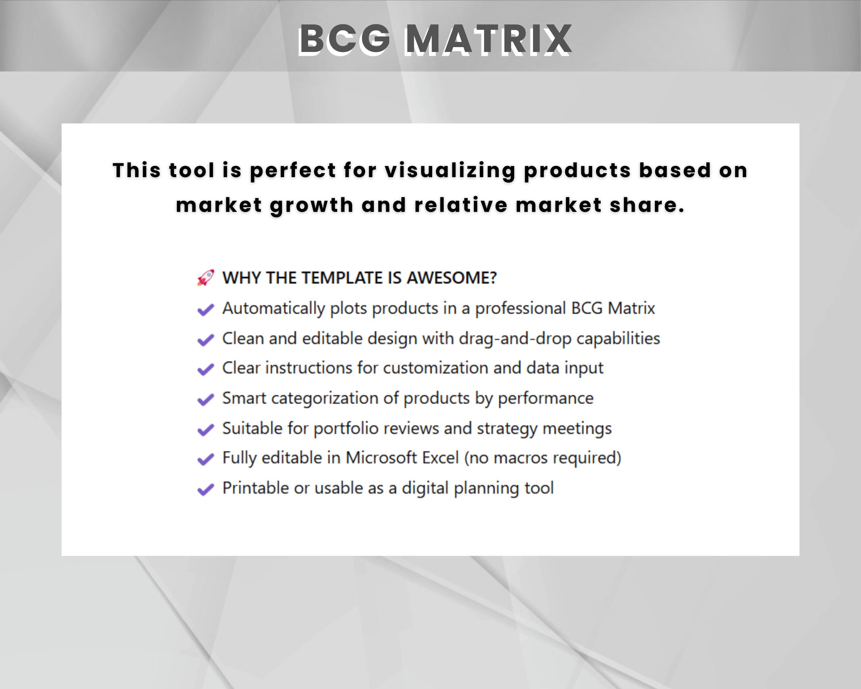 BCG Matrix Excel Template | Strategic Business Analysis Tool | Product ...