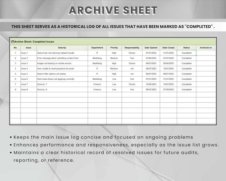 Excel Issue Tracker Template | Project Issue Log | Problem Tracking ...