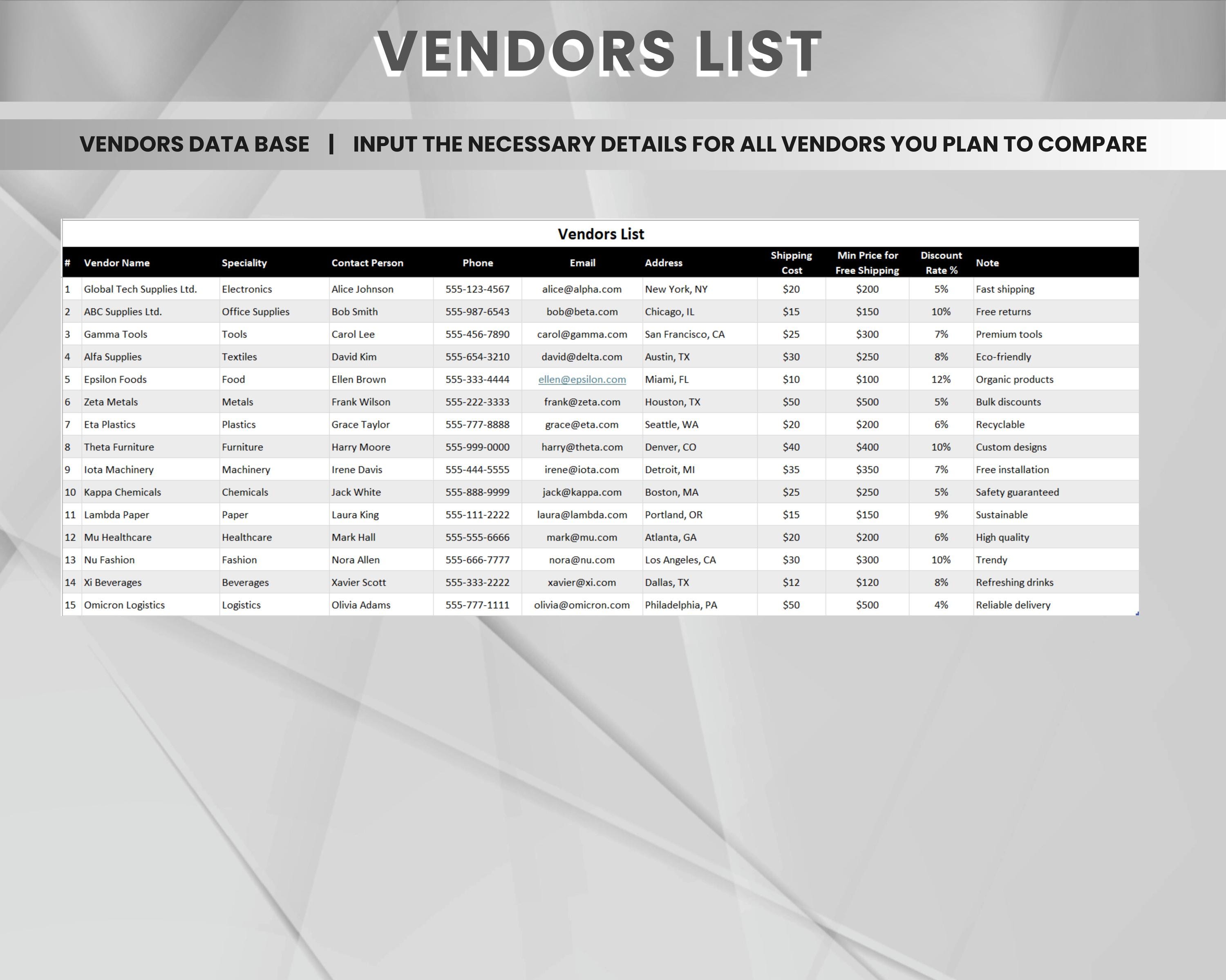Vendor Price Comparison | Excel Template | Price Comparison Tracker ...