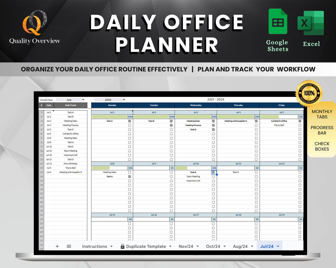 Daily Office Organizer Template for Excel and Google Sheets ...