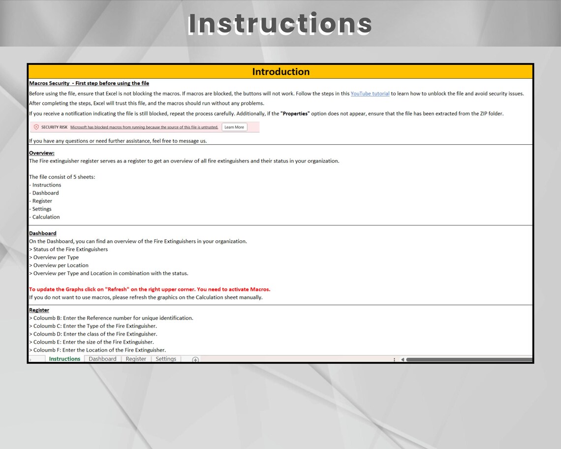 Fire Extinguisher Register | Dashboard | Template | Excel Spreadsheet ...