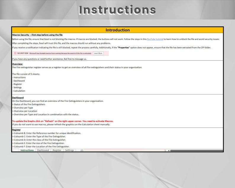 Fire Extinguisher Register | Dashboard | Template | Excel Spreadsheet ...