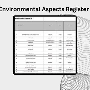 Environmental Aspects Register | ISO 14001 | Excel | 50 Examples - Etsy