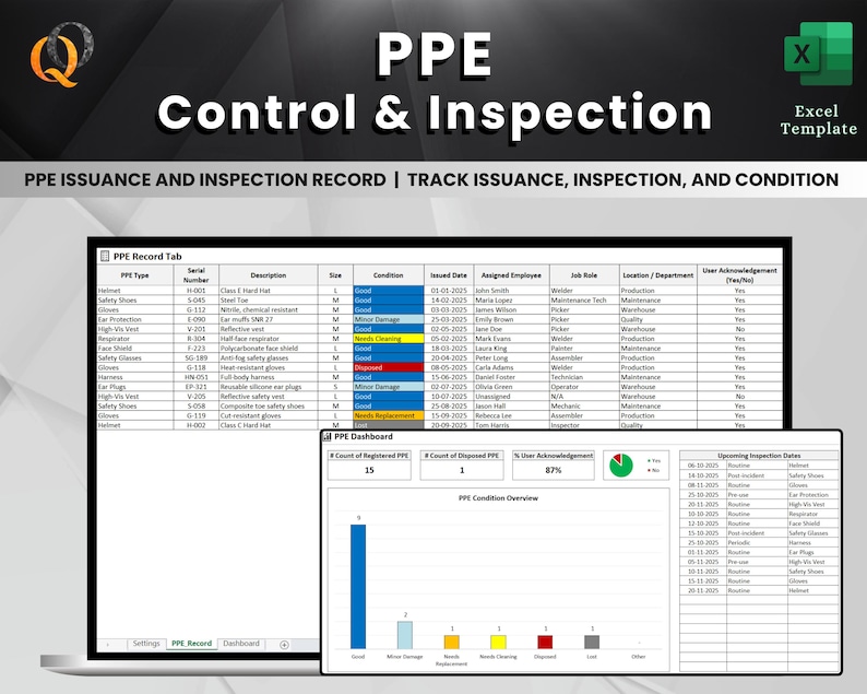 PPE Issuance & Inspection Tracker | Excel Template for Safety and ...