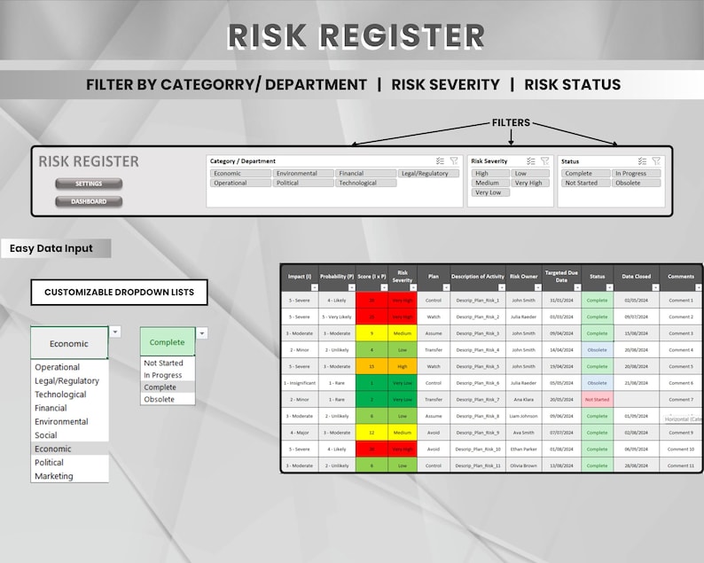 Risk Assessment Spreadsheet | Risk Management Tool |risk Identification ...