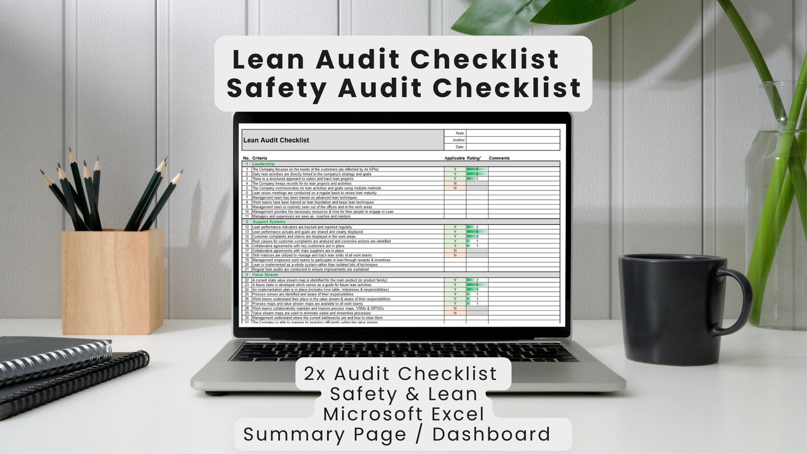 Lean & Safety Audit Checklist | Template | Dashboard | Scoring | Excel ...