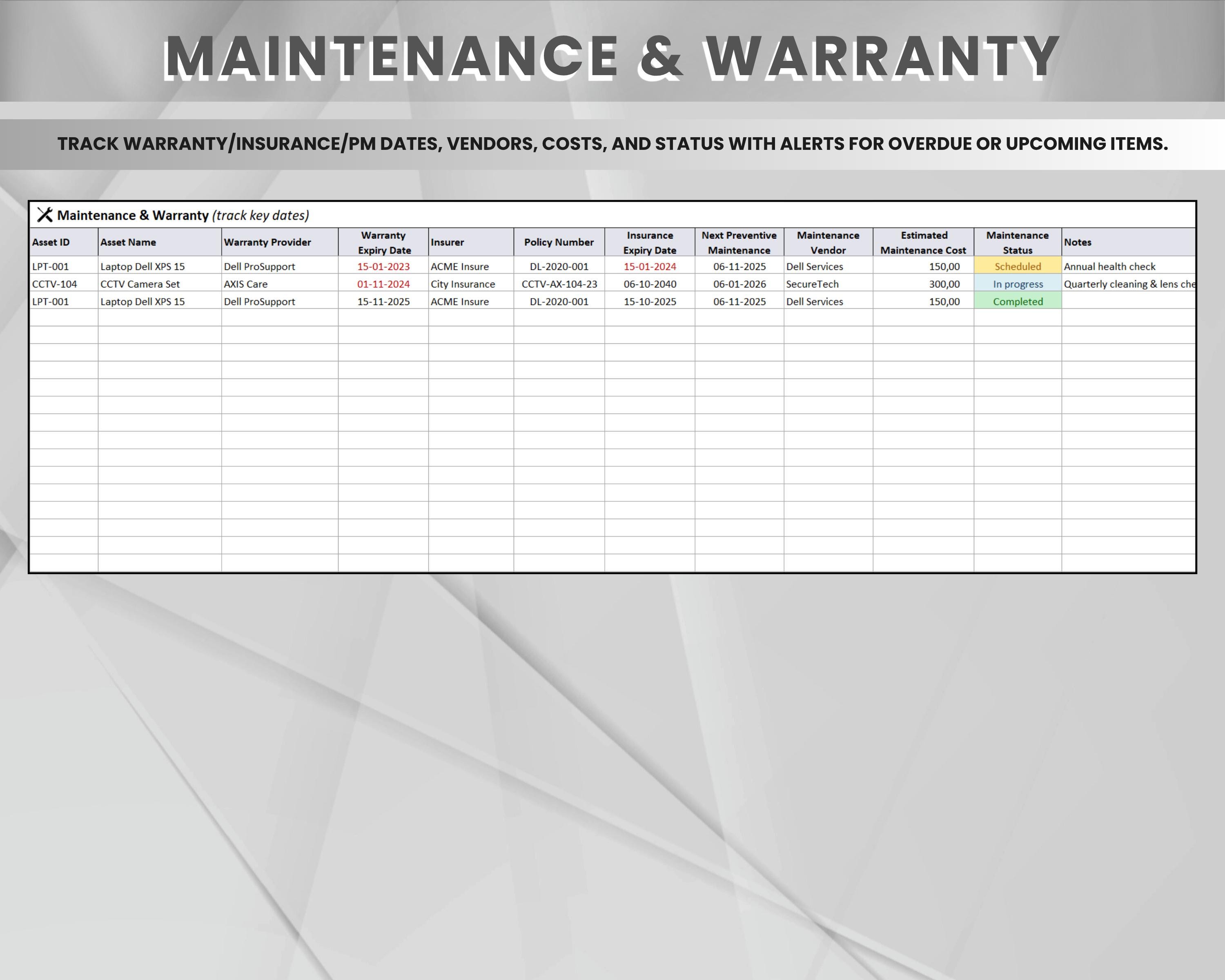 Asset Tracker Spreadsheet | Asset Register and Depreciation Dashboard ...