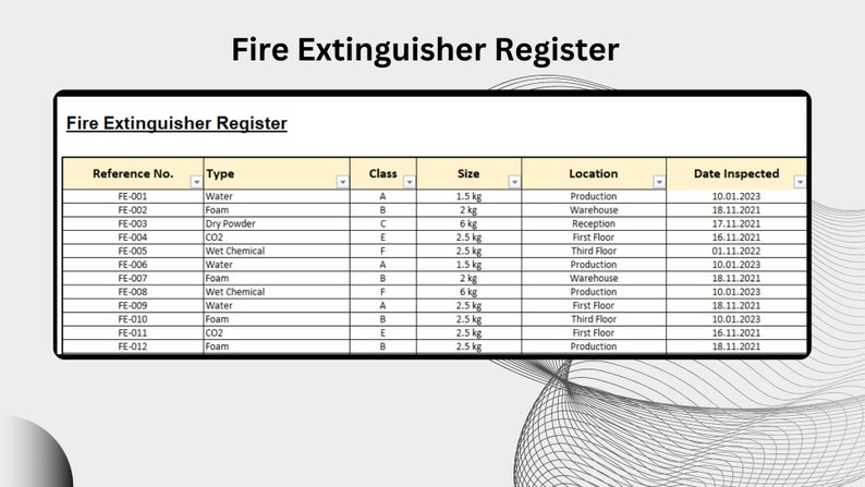 Fire Extinguisher Register | Dashboard | Template | Excel - Etsy