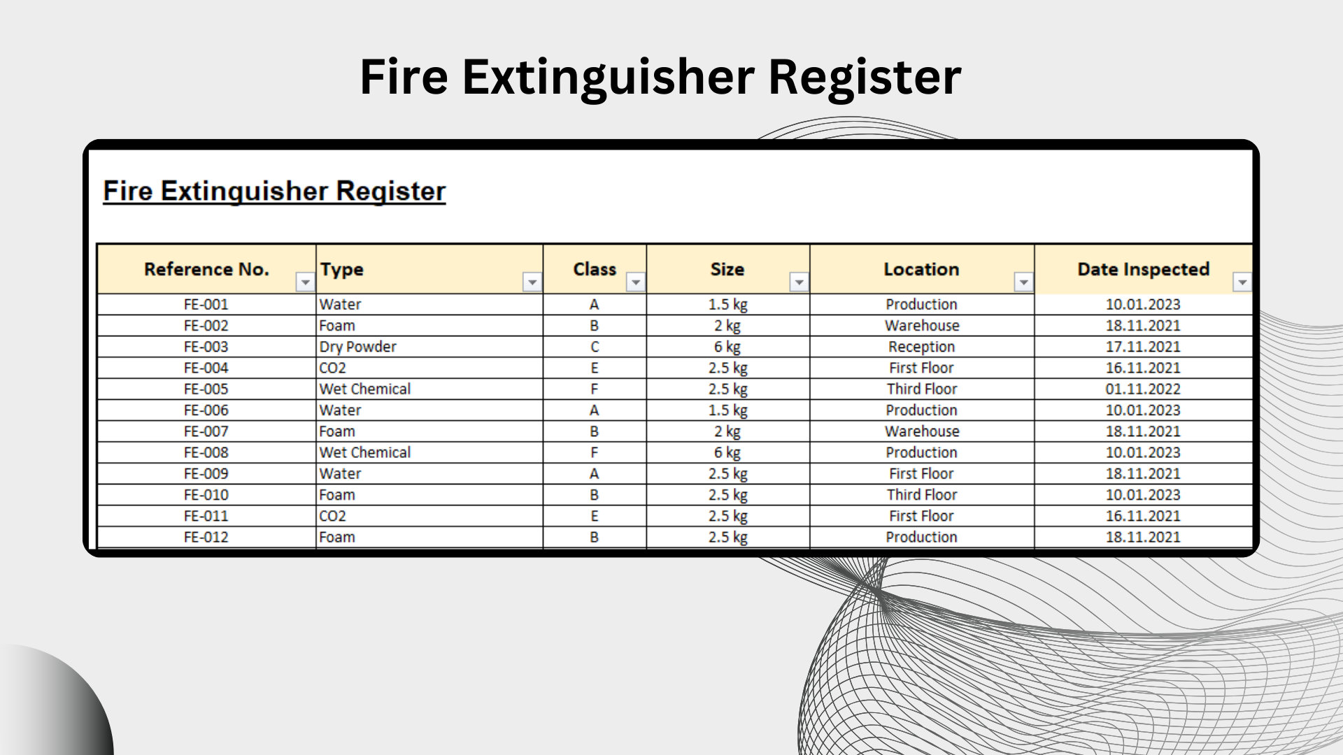 Fire Extinguisher Register | Dashboard | Template | Excel - Etsy