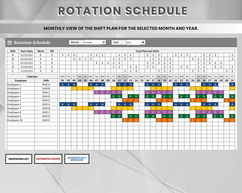 Shift Planner Excel Template | Employee Schedule Tracker | Work ...