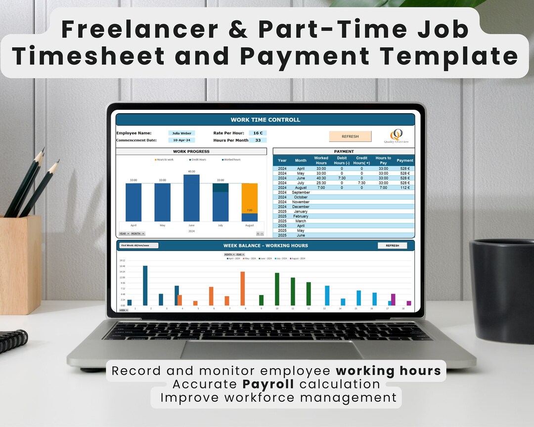 Freelancer & Part-time Job Timesheet and Payment Template - Etsy