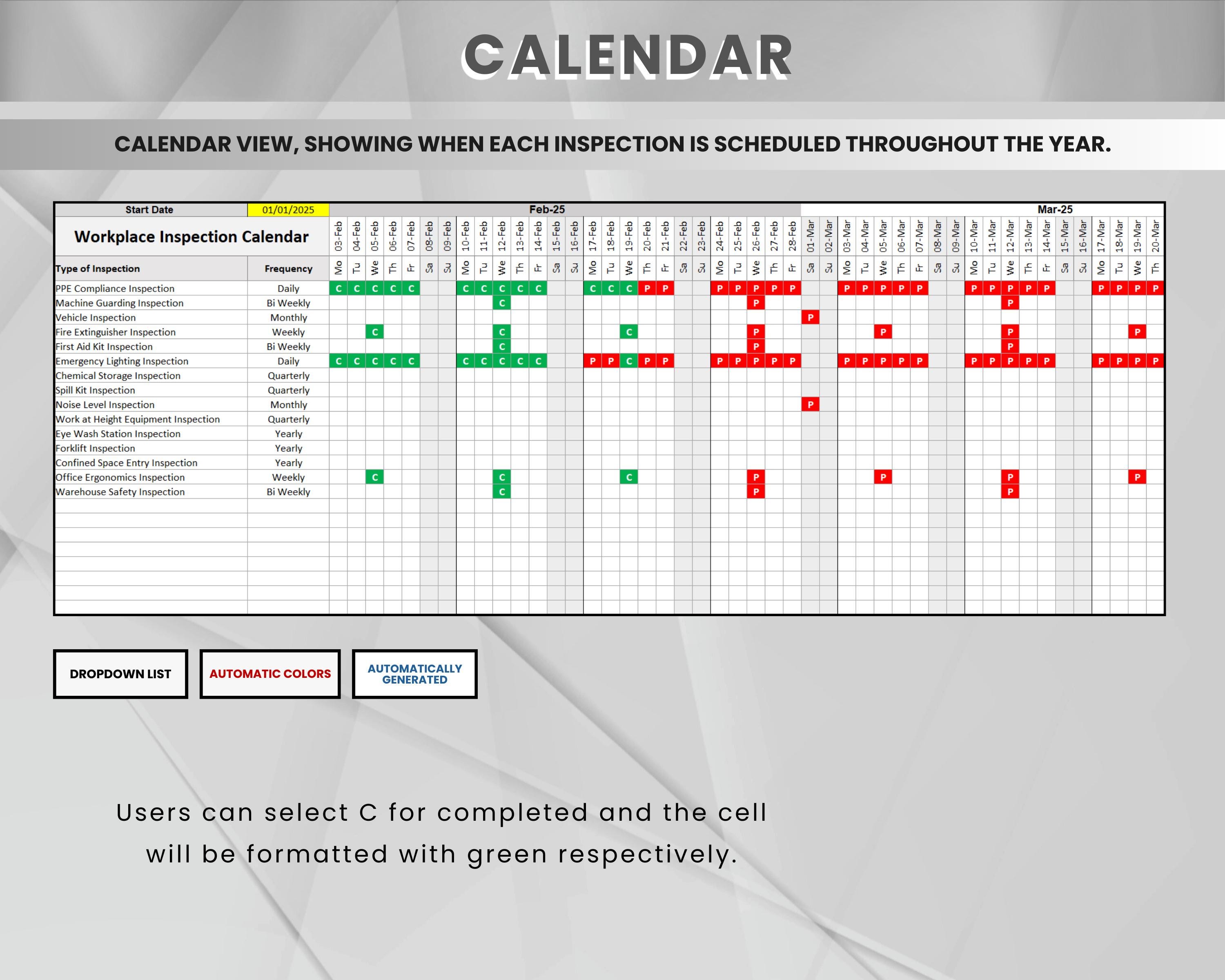 Workplace Inspection Schedule | Health and Safety Template | Excel ...