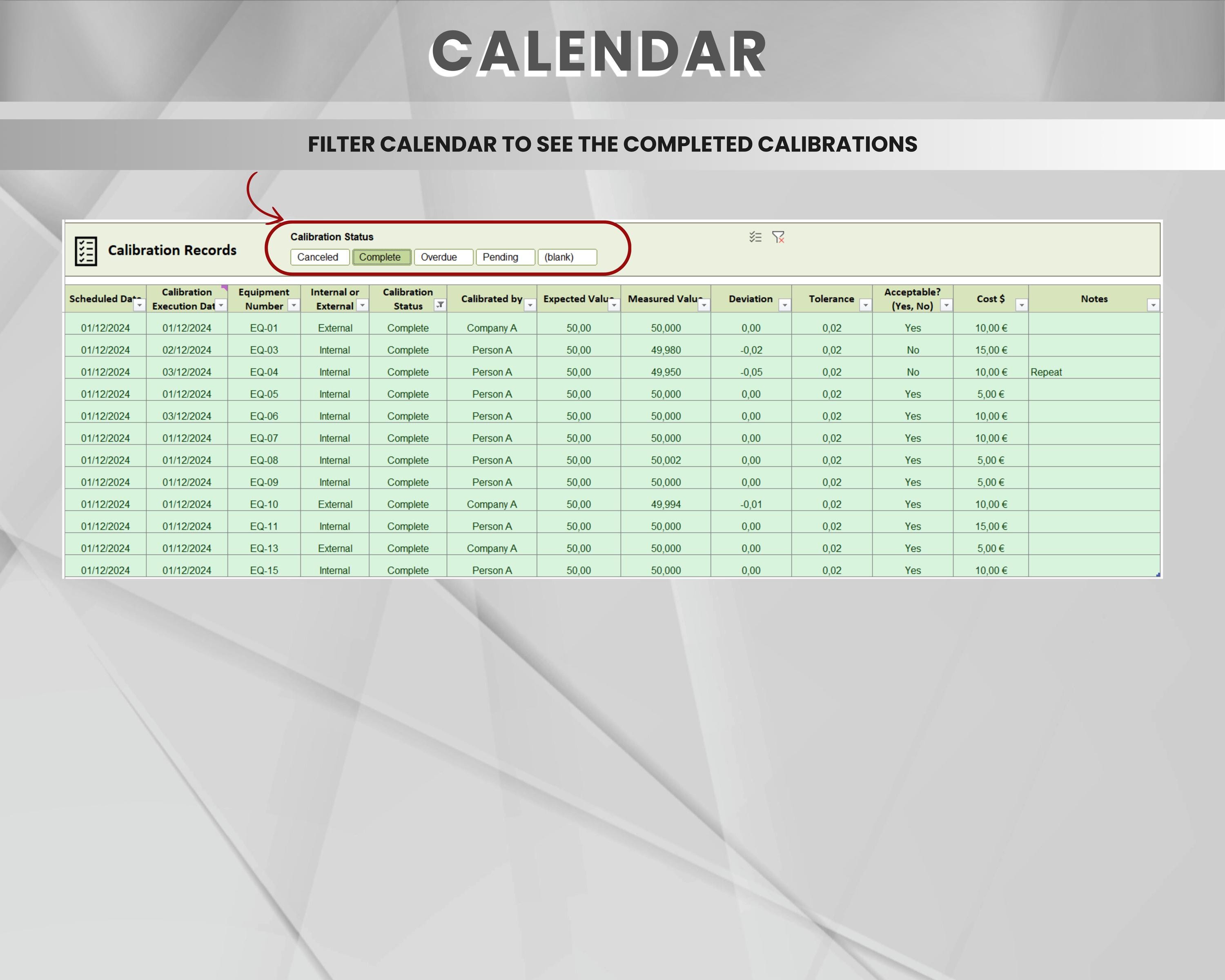 Equipment Calibration Schedule and Tracking Tool | Automated ...