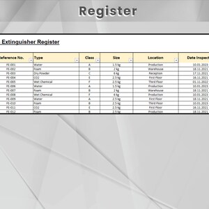 Fire Extinguisher Register | Dashboard | Template | Excel Spreadsheet ...